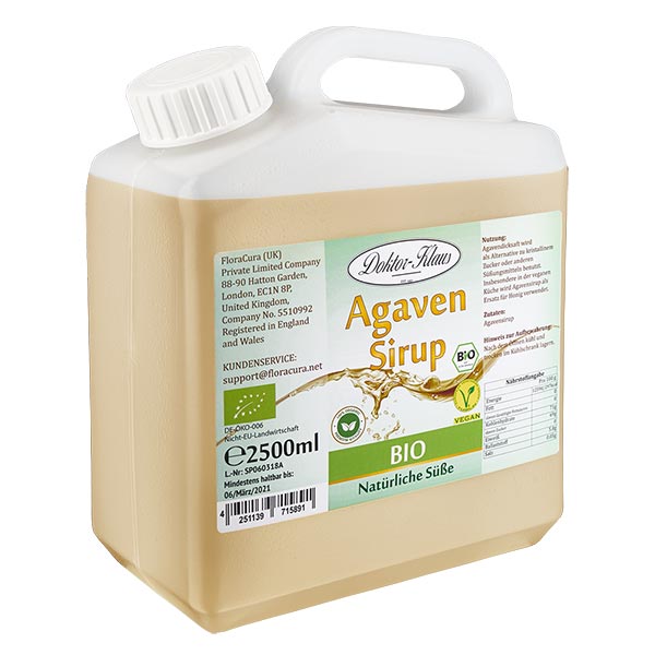 2500ml Bio-Agavendicksaft in transparenten Kanister